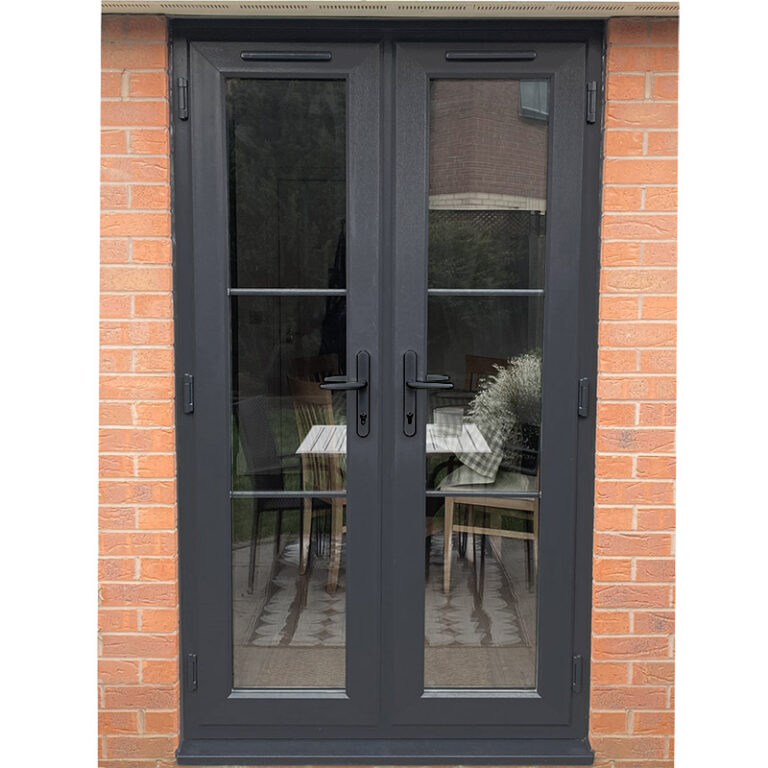 Heritage Style Grey uPVC French Doors with Side Panels