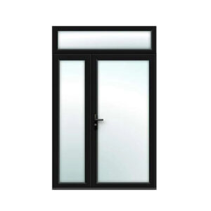 Black Offset French Doors with Top Light