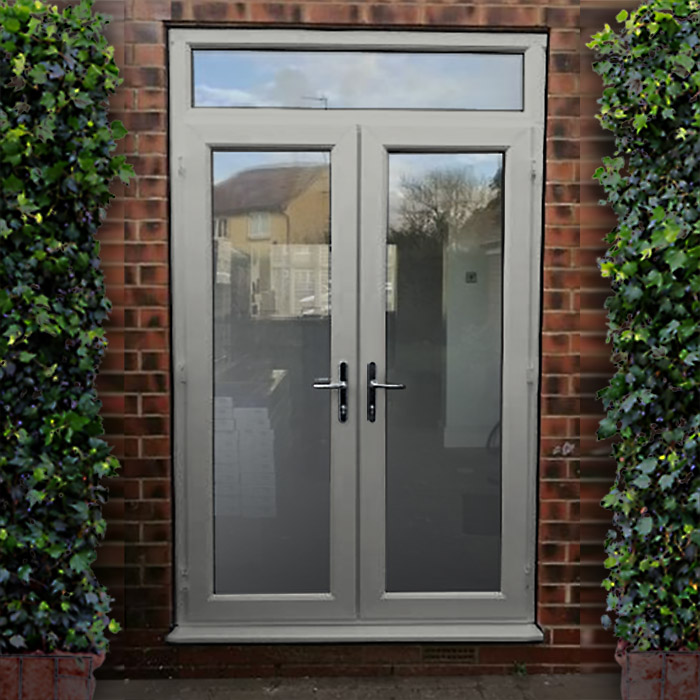 Agate Grey uPVC French Doors with Top Window Panel